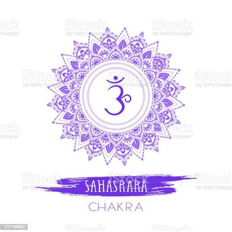 기호 Sahasrara와 벡터 그림 흰색 배경에 크라운 차크라와 수채화 요소 Vajrayana Buddhism에 대한 스톡 벡터