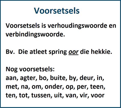 Woordsoorte Voorsetsels