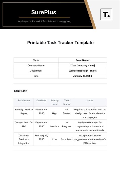 Free Task Tracker Templates Editable And Printable