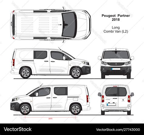 Peugeot Partner Combi Long Van L2 2018 Present Vector Image
