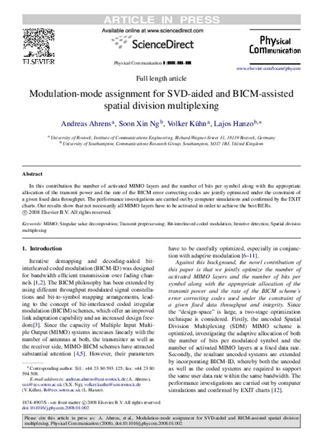 Pdf Modulation Mode Assignment For Svd Aided And Bicm Assisted