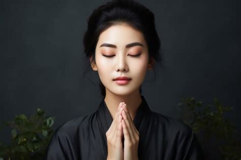 Premium Ai Image Young Beautiful Asian Caucasian Woman Touching Her Face