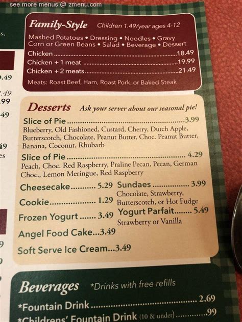 Menu At Das Dutchman Essenhaus Restaurant Middlebury 240 Us Highway 20