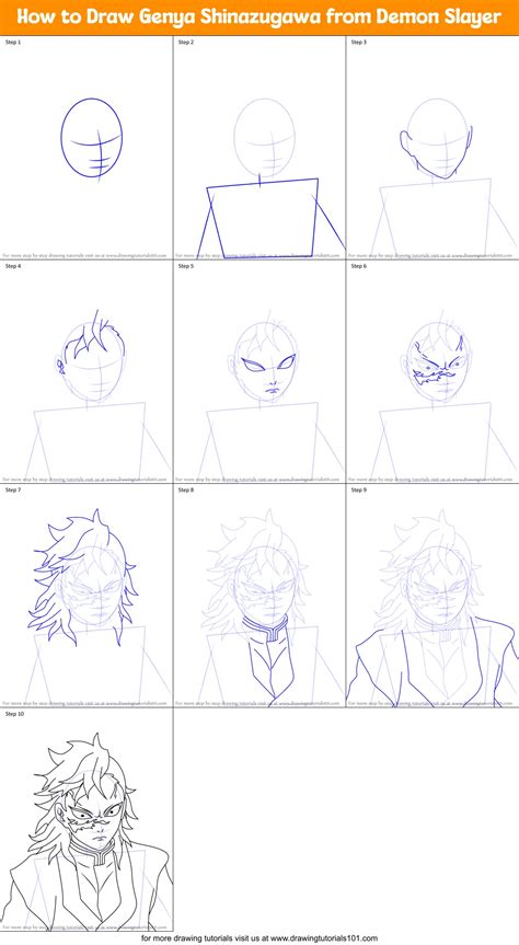 How To Draw Genya Shinazugawa From Demon Slayer Demon Slayer Step By