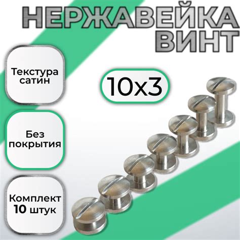 Ременной винт 3 мм стальной нержавейка для ремня сумки размер 10х3 диаметр 10 мм 10 штук