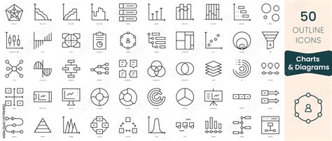 Set Of Charts And Diagrams Icons Thin Linear Style Icons Pack Vector