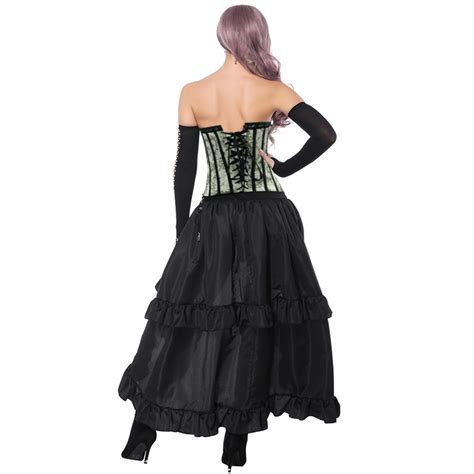 Womens Gothic Silver Floral Jacquard Strapless Overbust Corset High