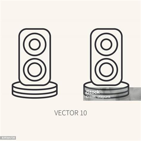 라인 플랫 벡터 컴퓨터 부품 아이콘 오디오 스피커입니다 만화 스타일입니다 디지털 게임 및 비즈니스 사무실 Pc 데스크톱 장치입니다 혁신 가제트입니다 사운드입니다 일러스트