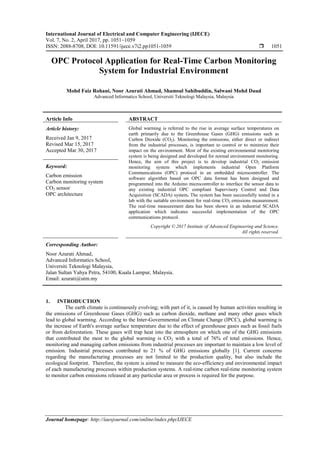 OPC Protocol Application For Real Time Carbon Monitoring System For Industrial Environment PDF