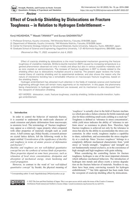 Pdf Effect Of Crack Tip Shielding By Dislocations On Fracture Toughness In Relation To