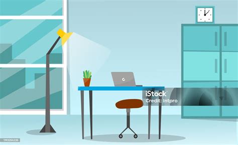 Interior Ruang Kantor Kosong Dengan Furnitur Dan Laptop Gaya Datar