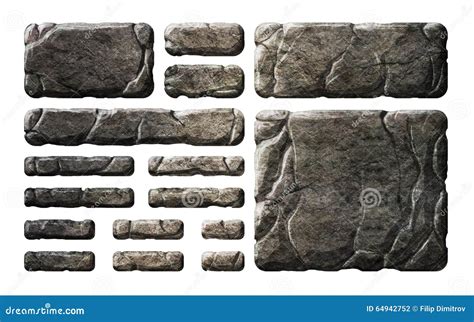 Set Of Realistic Stone Interface Buttons And Elements Stock