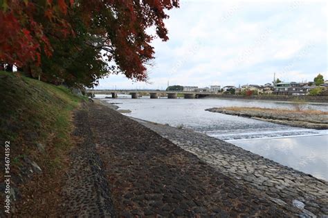 A Japanese Tourist Spot Uji Bashi Bridge And Uji Gawa River Flowing
