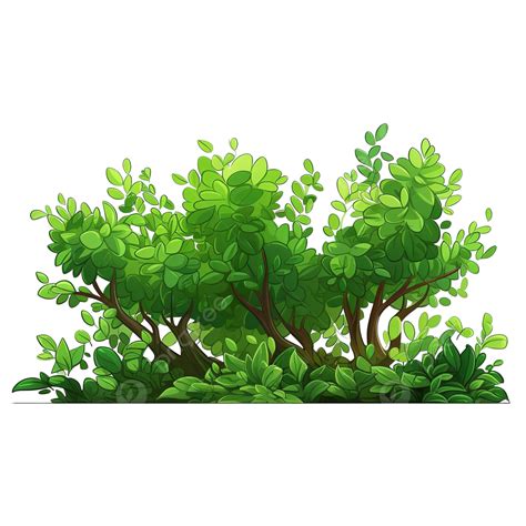 만화 스타일의 녹색 숲 관목 녹색 정원 울타리 여름 풍경 자연 다채로운 Png 그림 부시 공장 만화 Png 일러스트 및