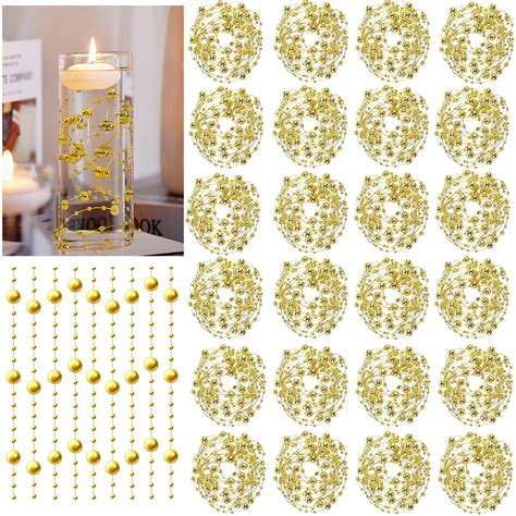 Trianu 25 Strings Pearl String For Floating Candles Gold Faux Pearl For