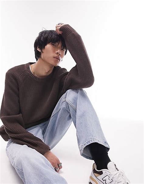 Topman Klassischer Strickpullover In Braun Mit Patentmuster Asos