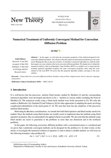 PDF Numerical Treatment Of Uniformly Convergent Method For Convection Diffusion Problem