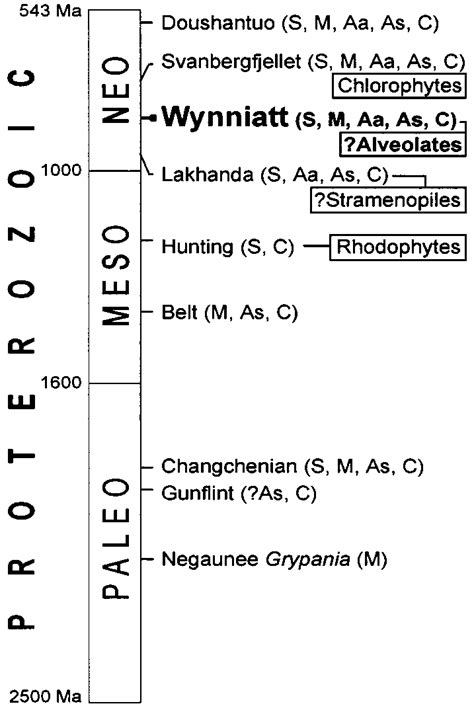 Stratigraphic Distribution Of Critical Proterozoic Fossil Biotas And