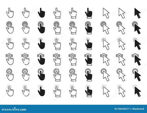 Hand And Cursor Pointer Line Icons Clicking Finger Cursor Arrow Icon
