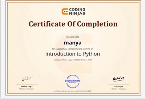 Certificate Of Completion Coding Ninjas Manya