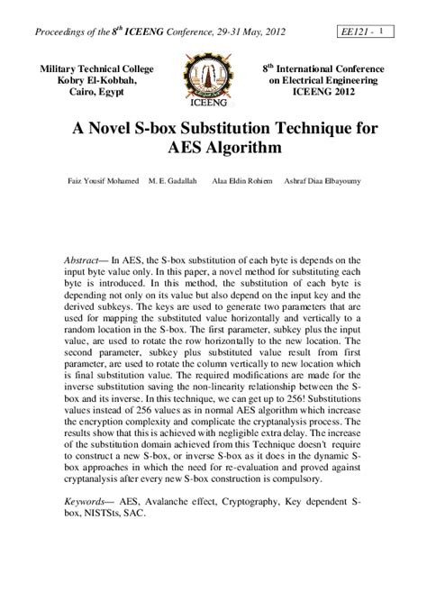 Pdf A Novel S Box Substitution Technique For Aes Algorithm