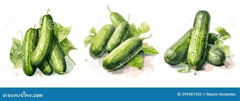 Cucumber Watercolor Illustration Sketch Drawing Style Clipart 332726716