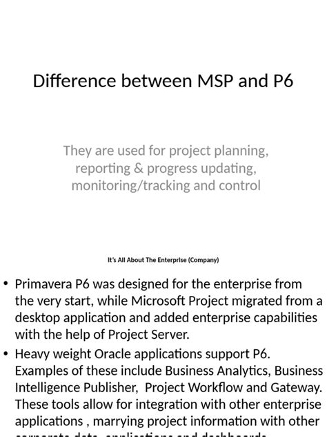 Difference Between Msp And P6 Pdf Information Technology Software