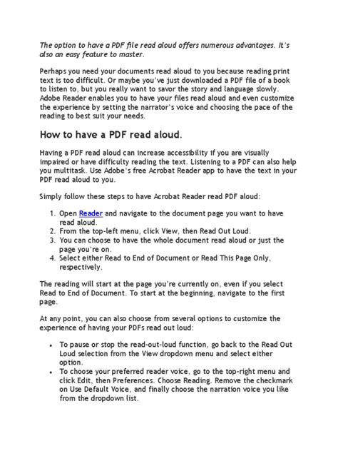 the option to have a pdf file read aloud offers numerous advantages