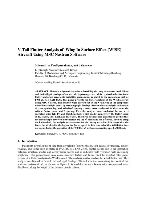pdf v tail flutter analysis of wing in surface effect wise aircraft