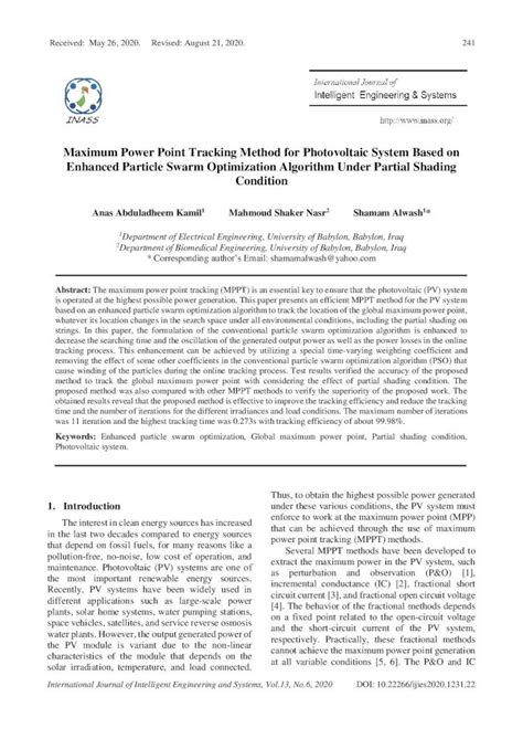 Pdf Maximum Power Point Tracking Method For Photovoltaic Abstract The Maximum Power Point
