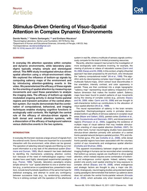 Pdf Stimulus Driven Orienting Of Visuo Spatial Attention In Complex