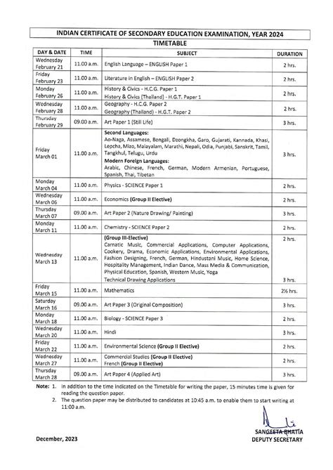 Cisce Date Sheet Icse Th Isc Th Exam Timetable Out At Cisce
