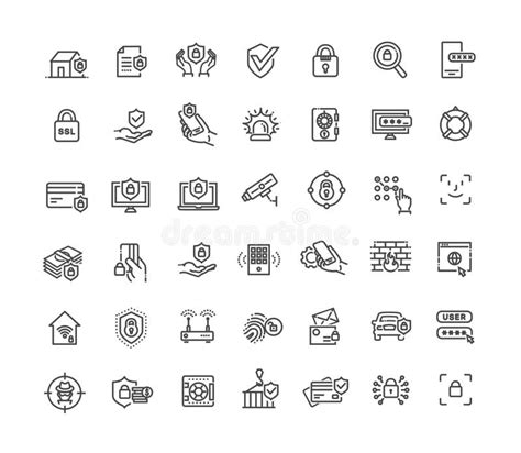Security Web Icons Safety Security Protection Thin Line Symbols