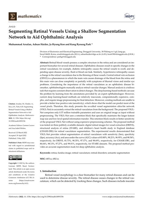 Pdf Segmenting Retinal Vessels Using A Shallow Segmentation Network To Aid Ophthalmic Analysis