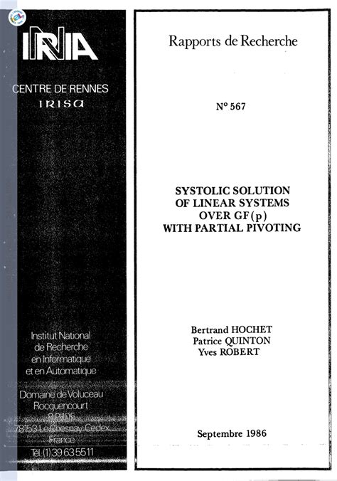 Pdf Systolic Solution Of Linear Systems Over Gfp With Partial Pivoting