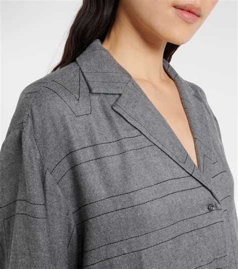 Monogram Flannel Pajama Shirt In Grey Toteme Mytheresa