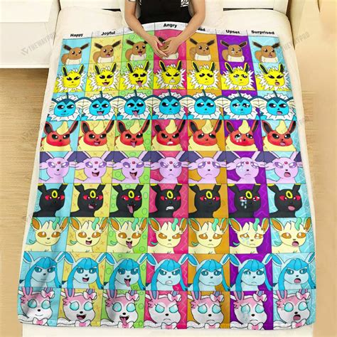 Anime Eevee And The Evolution Emotion Faces Custom Pokemon Blanket