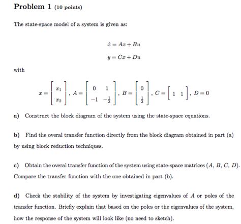 solved problem 1 10 points the state space model of a