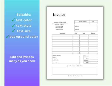 Editable Invoice Template Invoice Form Editable Business Forms