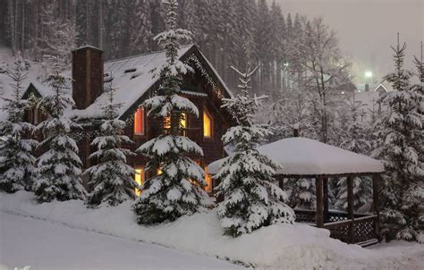 Обои Снег Домик House Snow Зимний лес Winter Forest картинки на