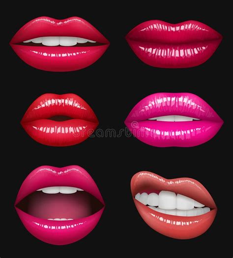 Lips Realistic Set With Bright Lipstick Isolated On White Realistic
