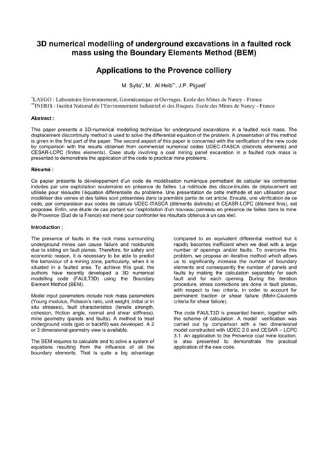 pdf 3d numerical modelling of underground excavations in a faulted