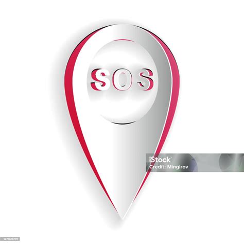 剪紙標記位置與 Sos 圖示隔離在白色背景上sos 調用位置標記映射指標符號sos 用文字精確定位符號紙藝術風格向量向量圖形及更多互聯網圖片