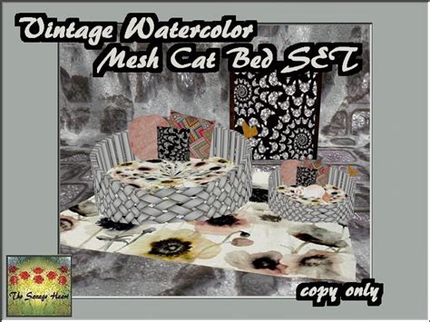 Second Life Marketplace Tsh Vintage Watercolor Mesh Cat Bed Set
