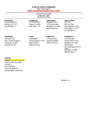 Fillable Online State Nj NJ MOTOR VEHICLE COMMISSION Motor Vehicle Agency State Nj Fax