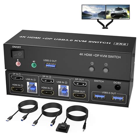 Rytaki Pro Usb 3 0 Dual Monitor Kvm Switch Displayport Hdmi 4k 60hz Extended
