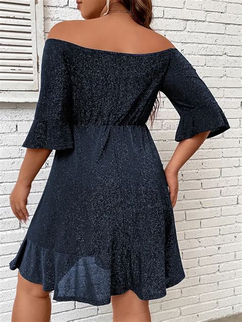 Plus Size Party Dress Womens Plus Plain Glitter Shoulder Temu