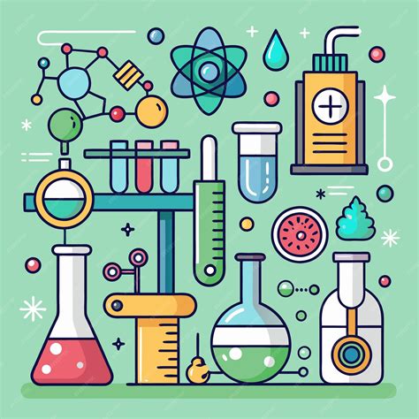 Cartoon Illustration Of Lab Equipment Beakers Flasks Test Tubes And A