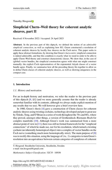 Pdf Simplicial Chern Weil Theory For Coherent Analytic Sheaves Part Ii