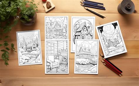 Cozy Cabins Coloring Book For Adults Featuring Rustic
